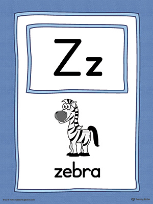 Letter Z Words and Pictures Printable Cards: Zero, Zigzag, Zoril ...