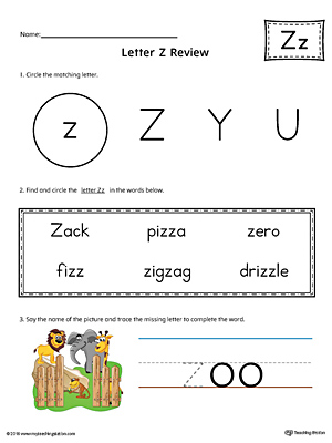 Learning the Letter Z Worksheet (Color) | MyTeachingStation.com